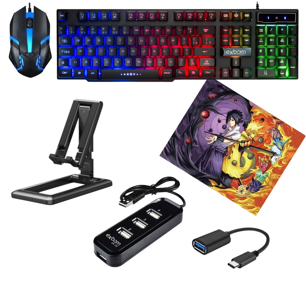 Mobilador Kit Gamer Teclado Mouse Otg Hub Usb Suporte para Celular 6 ...