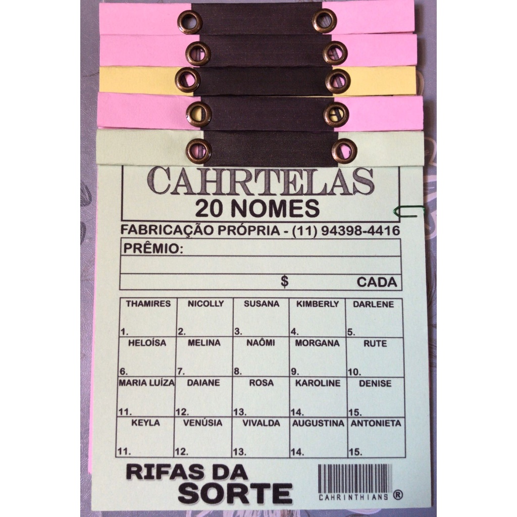 Cartela de rifa 20 nomes, pct c/ 10 unidades | Shopee Brasil