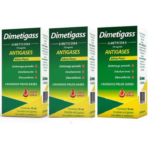 Dimetigass Gotas Simeticona 75mg/ml Antigases 15ml - Kit com 3 unidades ...