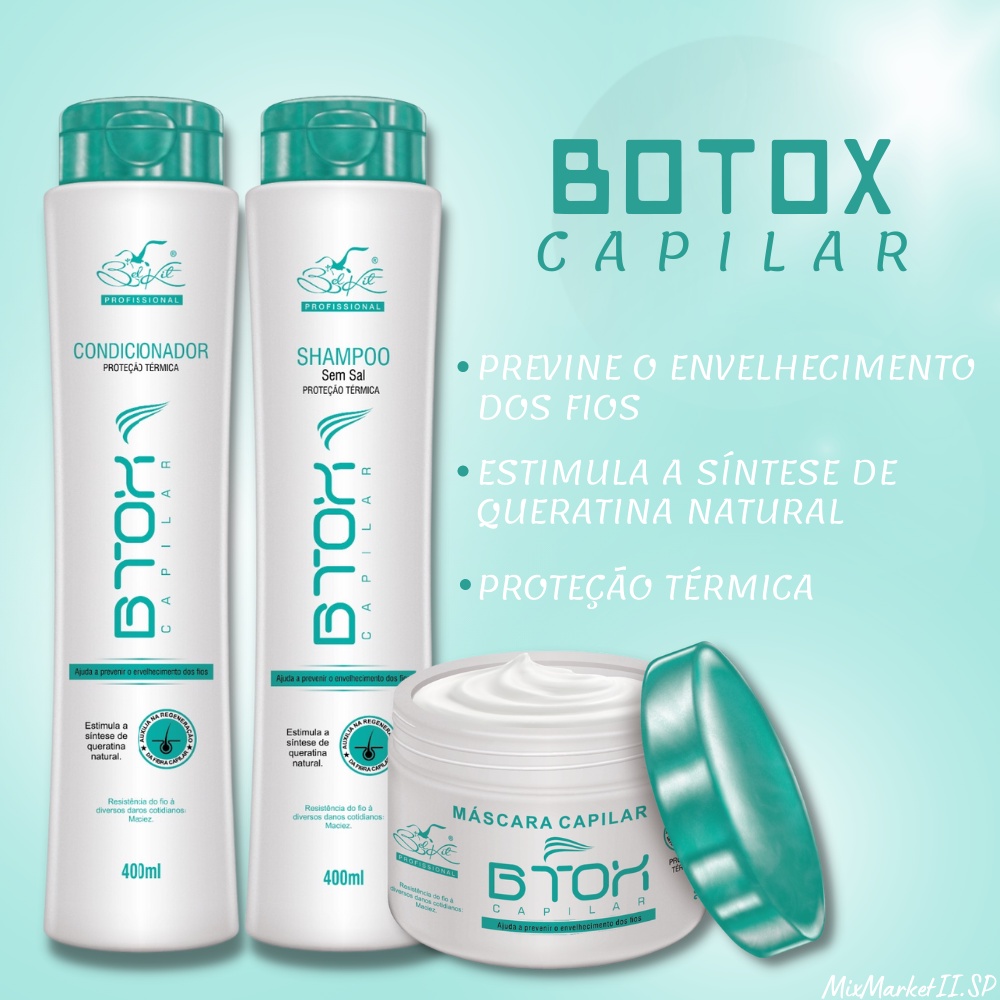 Kit Botox Capilar Shampoo + Condicionador + Máscara Belkit | Shopee Brasil