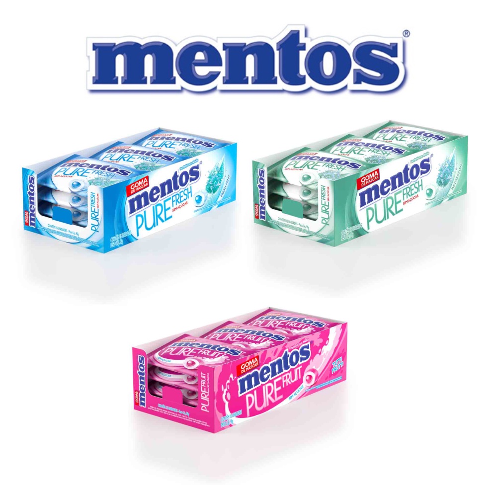 Goma de Mascar Bala Mentos Pure Fresh Mint Tutti Frutti Wintergreen c ...