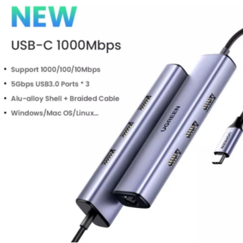 Adaptador HUB UGREEN RJ45 USB C para laptop Xiaomi Mi Box S Nintendo ...