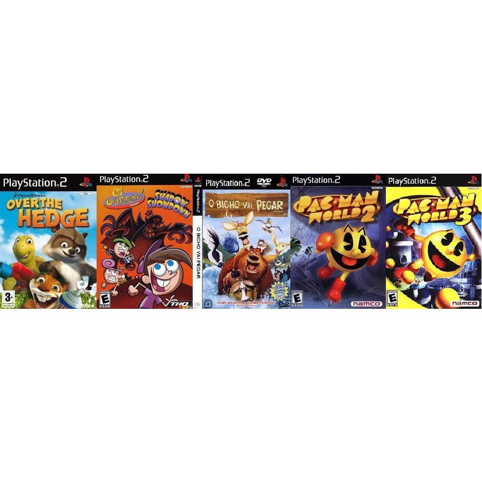 5 JOGOS PS2 PAC MAN PADRINHOS MAGICOS O BICHO VAI PEGAR OVER THE HEDGE ...