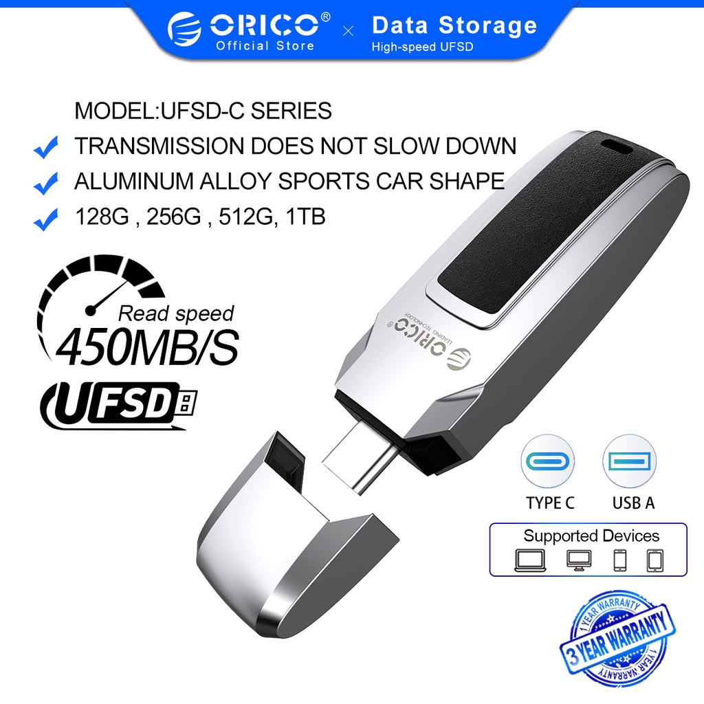 Flash Drives ORICO USB Driver U 3.2 Unidade Externa UFSD Pen drive 410MB/s 256GB Metal Plug and ...