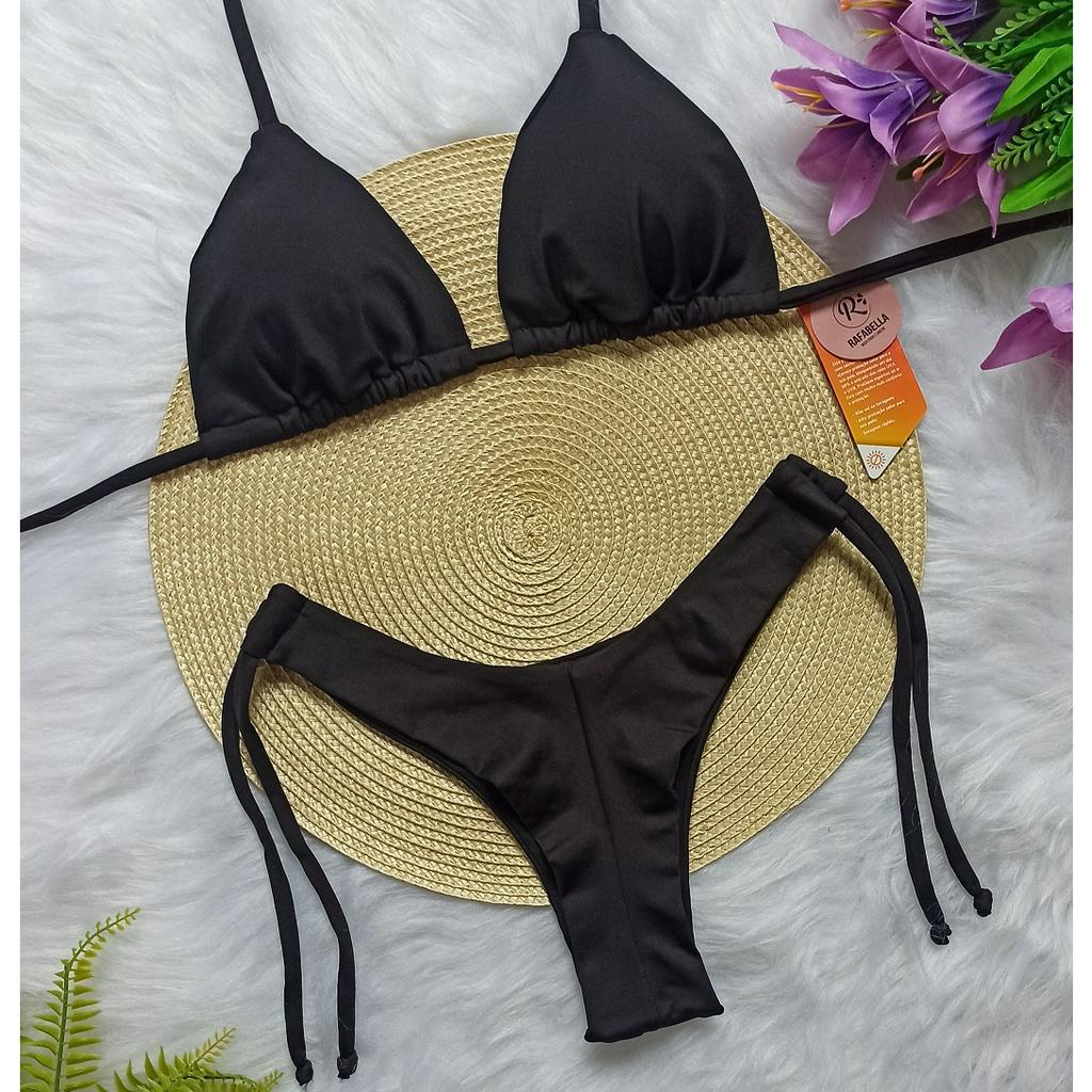 Biquini Preto Asa Delta Fio Duplo De Amarrar Shopee Brasil