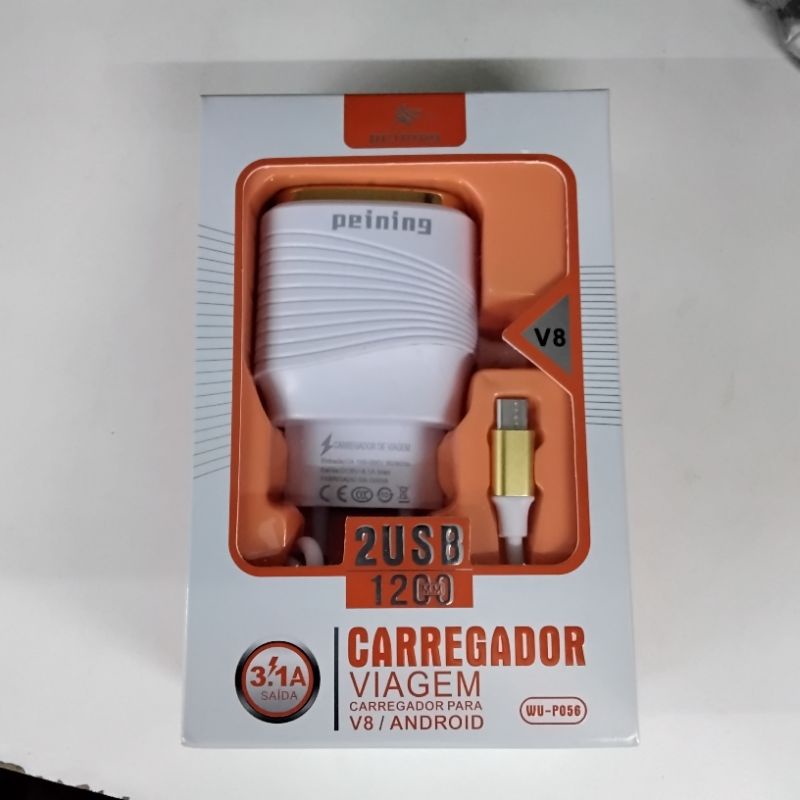 Carregador peining V8 / ANDROID 1200MM 2 entrada de USB 3.1A WU-P056 | Shopee Brasil