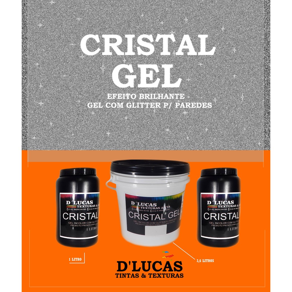 Cristal Gel - Verniz Base de Água com Glitter 3,6 Litro Para Paredes e ...