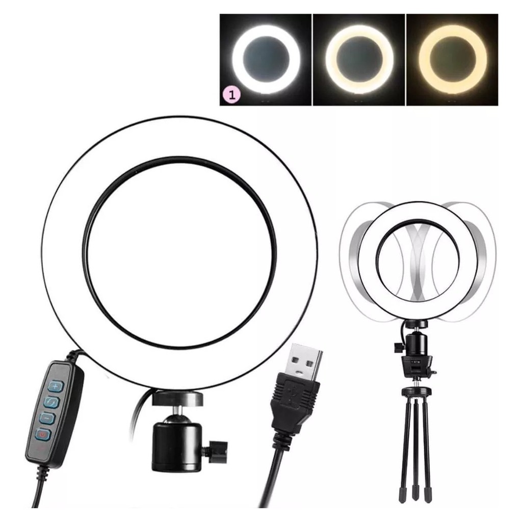 6 Polegadas LED Ring Light Regulável USB 5500K Lâmpada de preenchimento Fotografia Phone Video ...