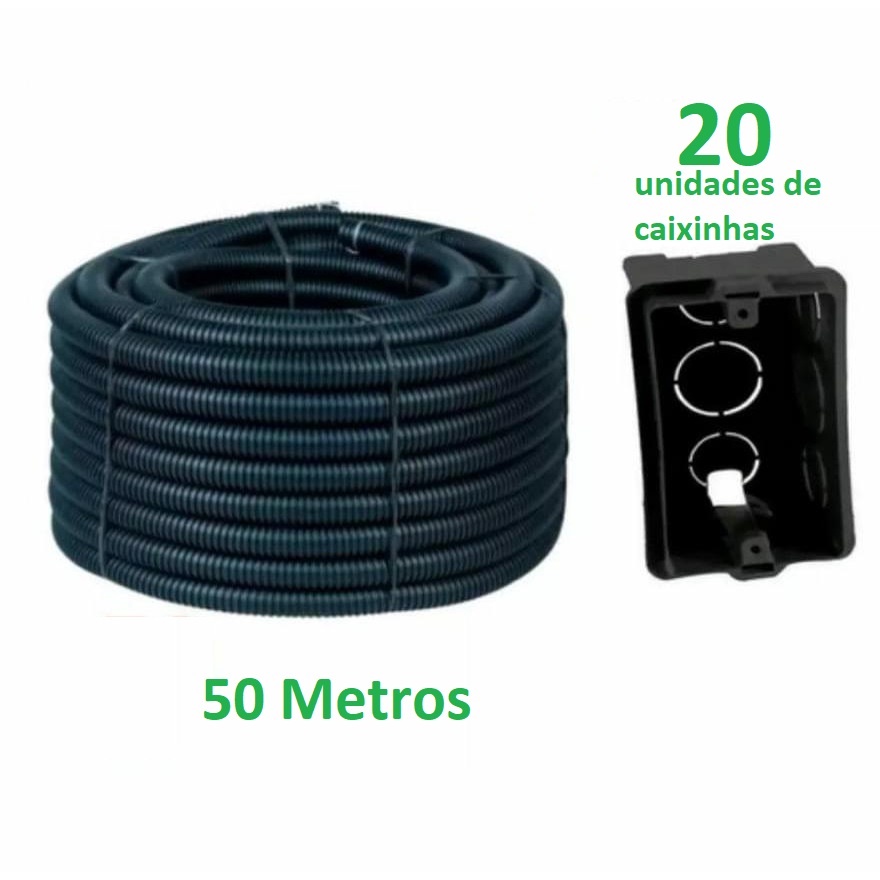 Kit 20 Caixinha De Luz 4x2 + Rolo de Conduíte Eletroduto 50 Metros 3/4 ...