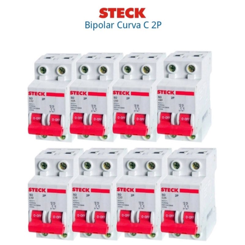 Disjuntor bipolar din Steck curva C 2p 16A 20A 25A 32A 40A 50A 63A 230V | Shopee Brasil