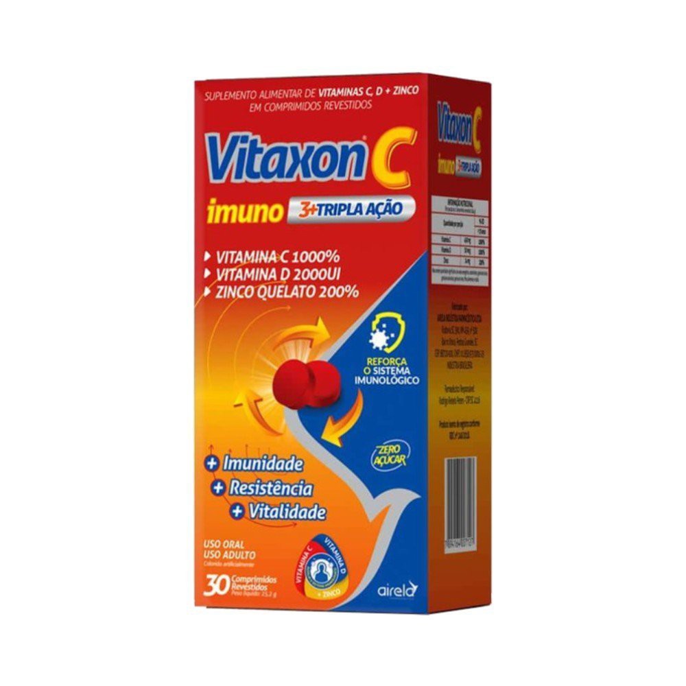 Vitaxon C Imuno Tripla Ação Zero Açúcar com 30 Comprimidos Revestidos ...