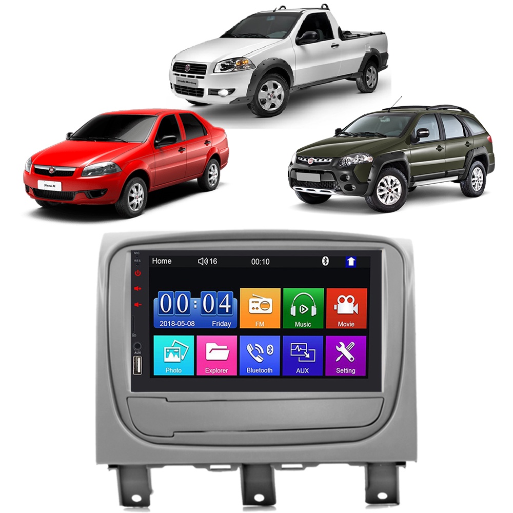Kit Central Multimídia Mp5 Fiat Palio Strada Siena 2012 2013 2014 2015 2016 2017 2018 2019 2020 ...