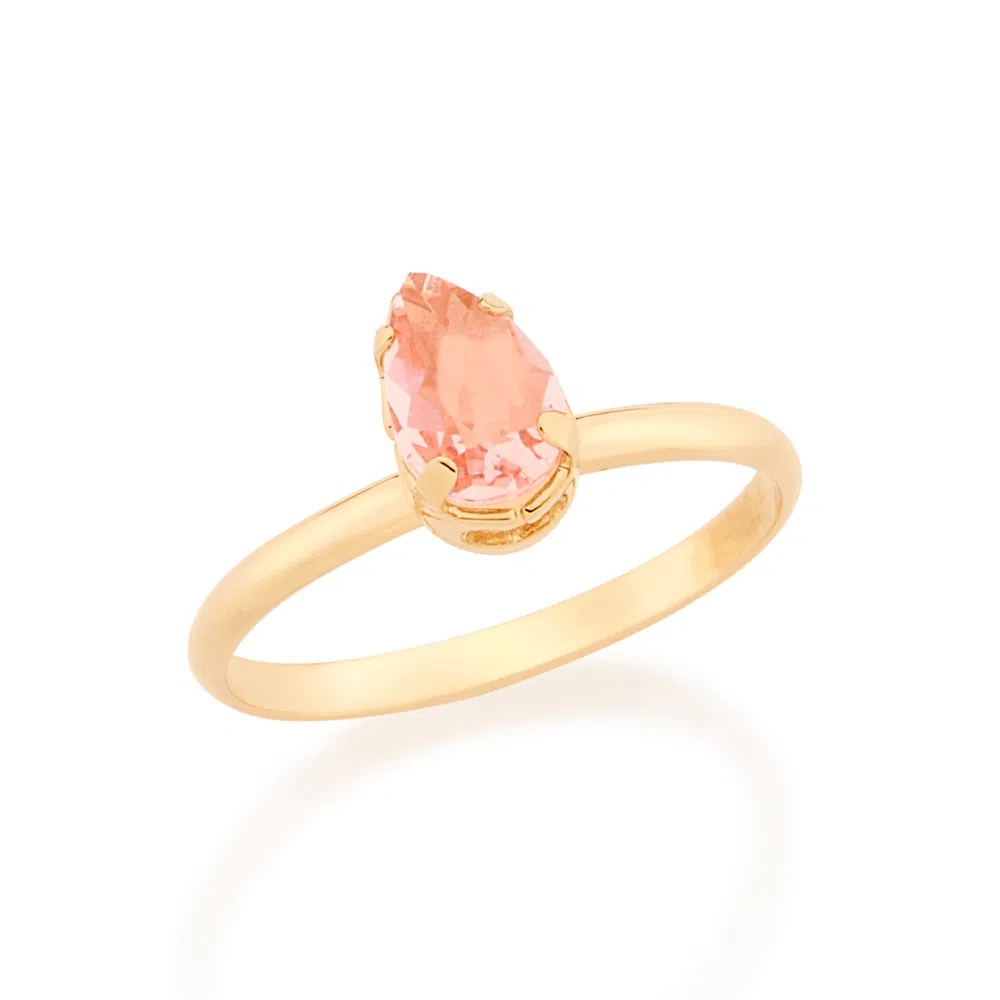 Anel solitário folheado a ouro com zircônia gota rosa ROMMANEL - CODIGO ...