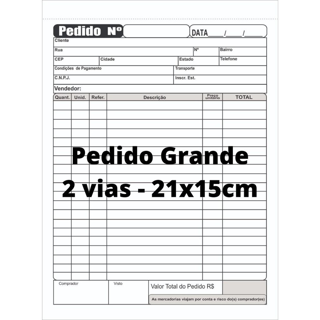 Talão de Pedido Grande 21x15 20 blocos 2 vias ***NÃO É CARBONADO ...