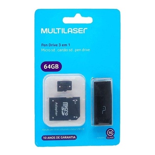 Cartão De Memória 64gb Multilaser C/ Adaptador Sd E Pendrive ...