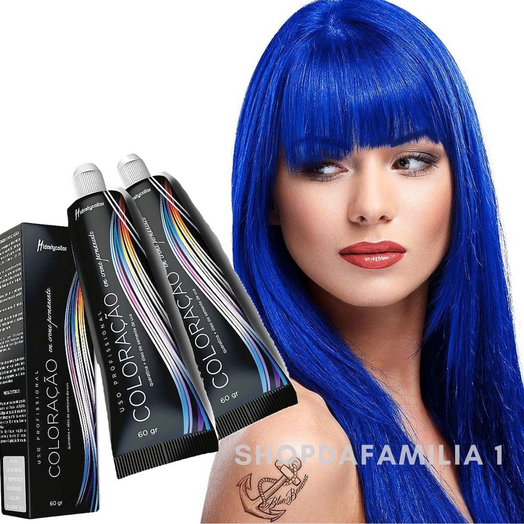 Kit 2 Tintas Azul para Cabelo | Coloração Creme Permanente 60g ...