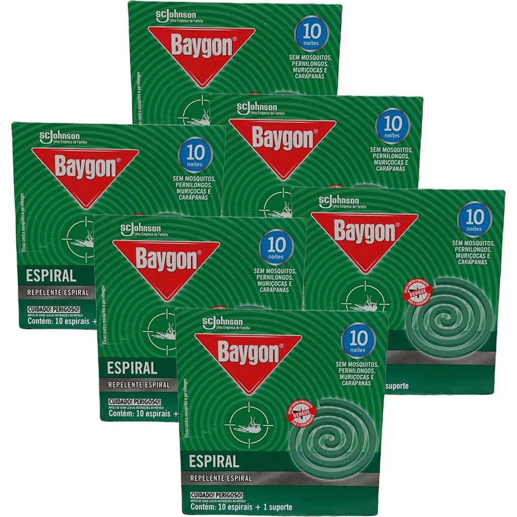 Kit 6x Inseticida Repelente Baygon Espiral C/10 | Shopee Brasil