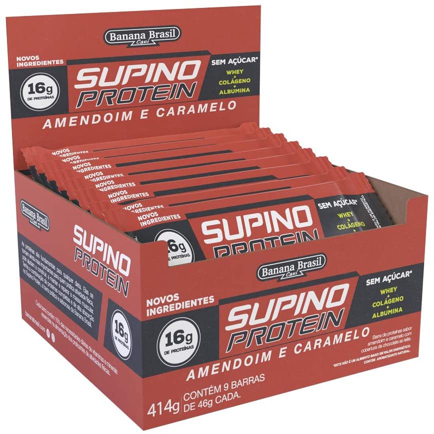 Barra de Proteína Supino Protein Max Amendoim e Caramelo | Caixa com 9 Unidades de 46g (16g de ...