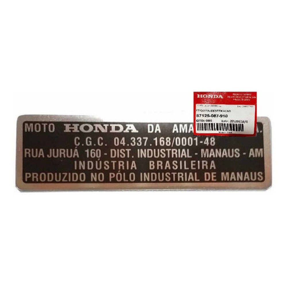 Adesivo Etiqueta Identificação Chassi Moto Xr 250 Tornado Nx 400 Falcon ...