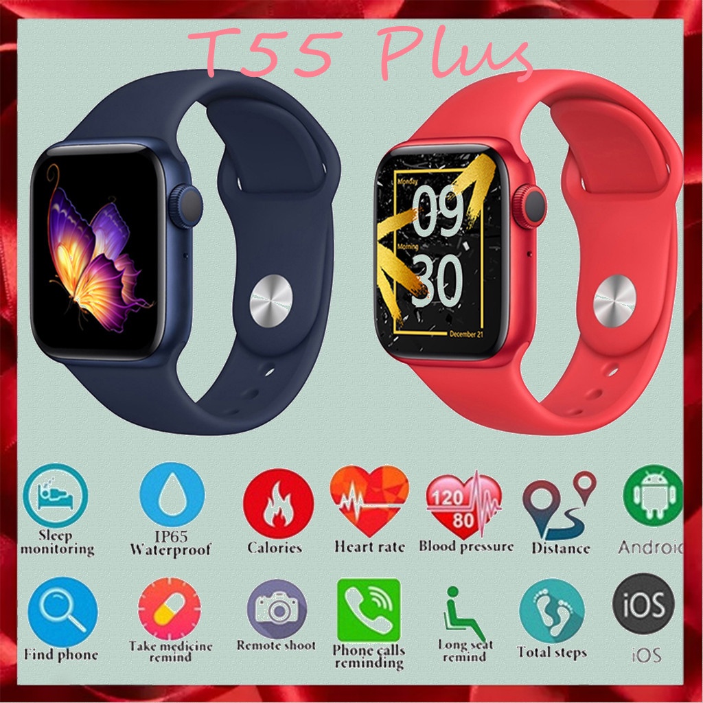 Relógio Smart T55 + Smartwatch Esportivo Com Tela Touch Screen Com Monitor De Frequência ...