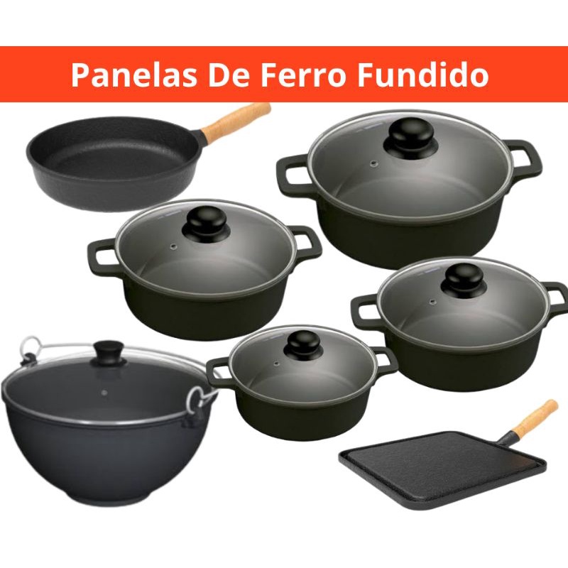 Panelas de ferro fundido super grossas acabamento perfeito com tampa de ...