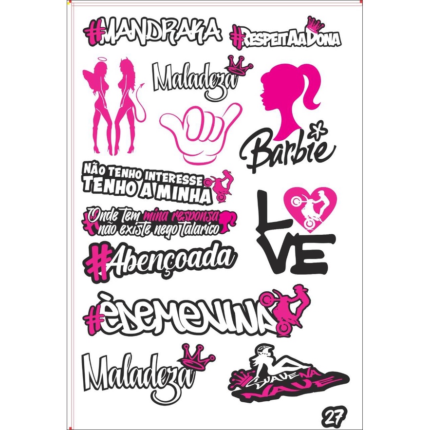 Cartela Adesivos para Moto Bicicleta, Carro, Caminhão, Som Automotivo, Stickers Motocross ...