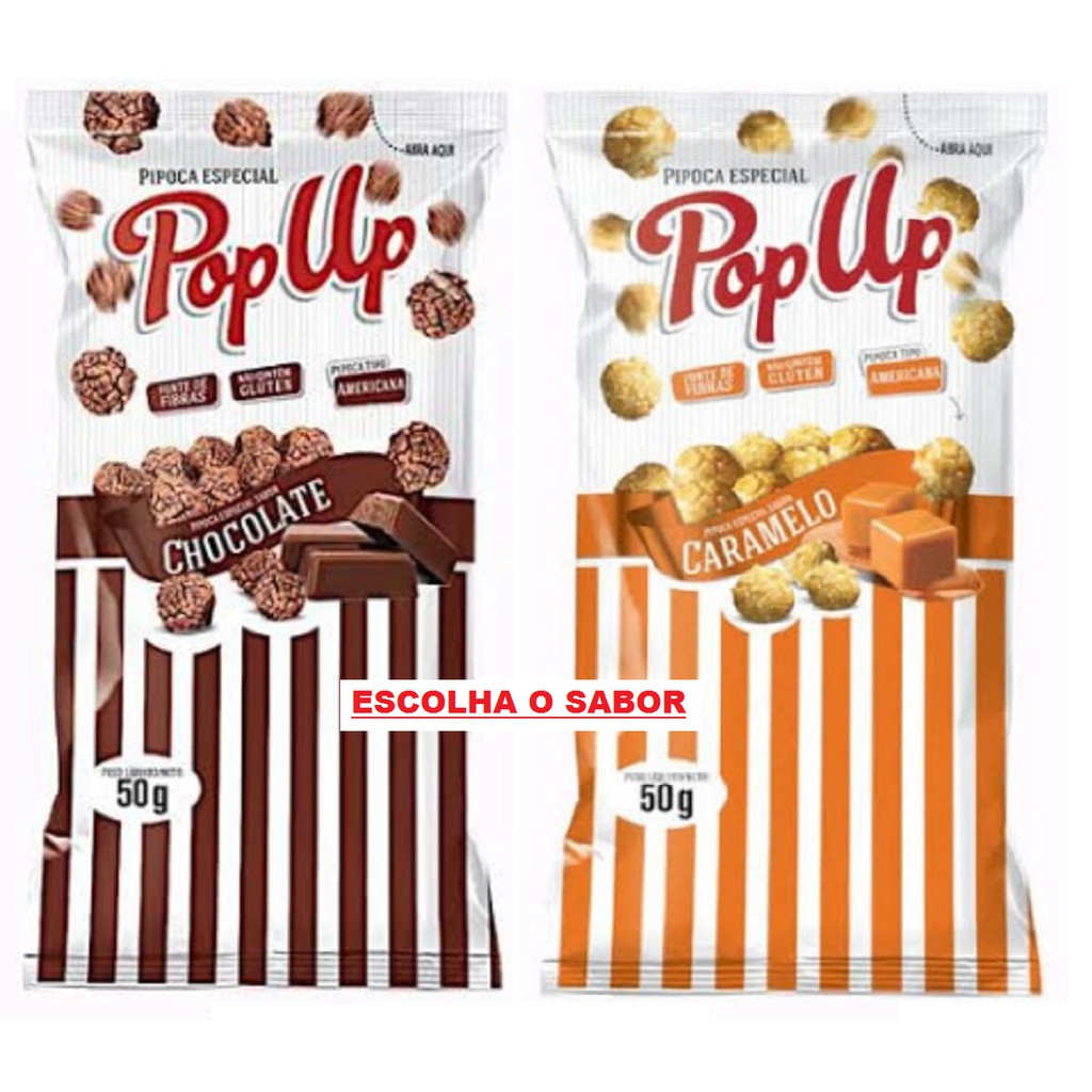 Kit 3 Pipocas Deliciosas Pop Up Chocolate ou Caramelo 50g - Escolha o ...