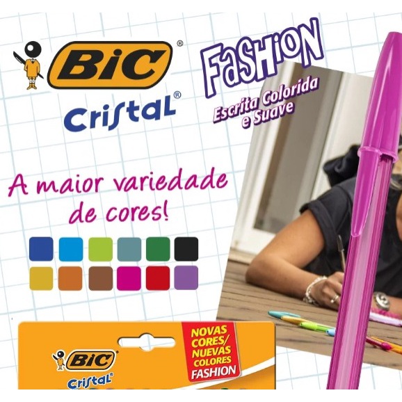Kit Caneta Bic Cristal Fashion Ponta Média - Coloridas | Shopee Brasil