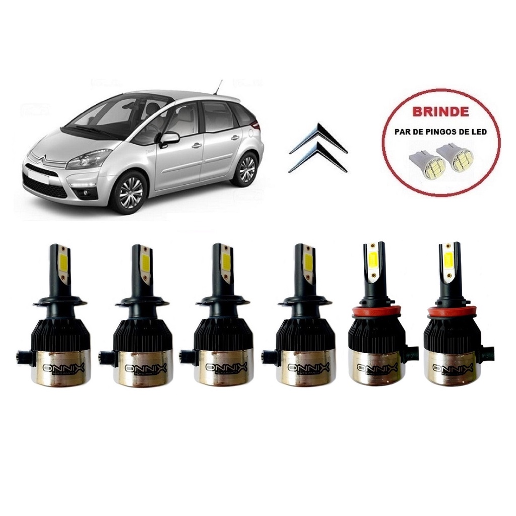 Kit 6 Lampadas Super Led para Farol Alto / Baixo e Milha Modelo H7 / H1 ...