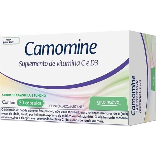 Camomine Vitamina C E D3 20Cap alivio dor primeira dentição | Shopee Brasil