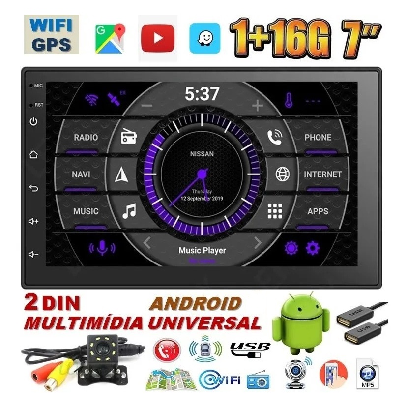 Central Multimidia 2 din 7' Android Universal + Câmera de ré | Shopee Brasil
