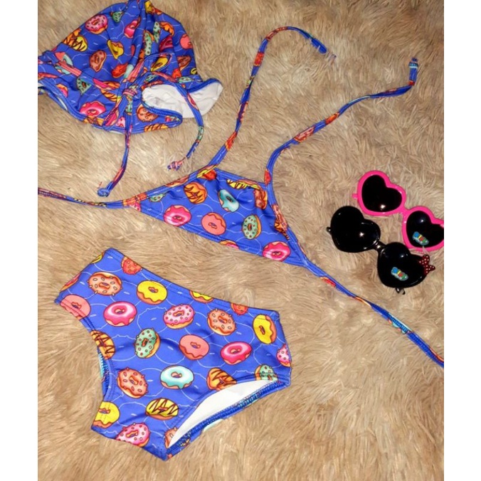 Biquini Bebê Com Chapéu Roupa De Banho Estampas Variadas Shopee Brasil