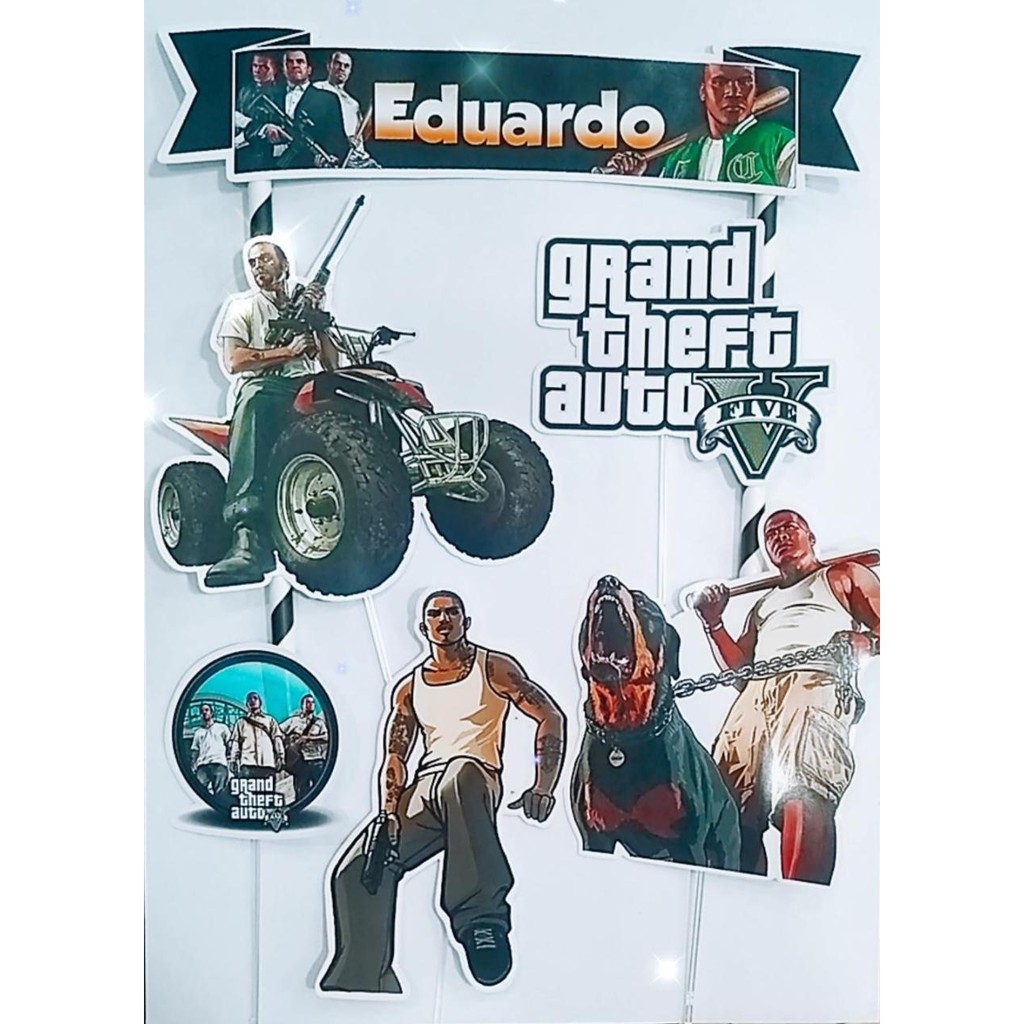 Topo Topper de Bolo Personalizado GTA 5 | Shopee Brasil