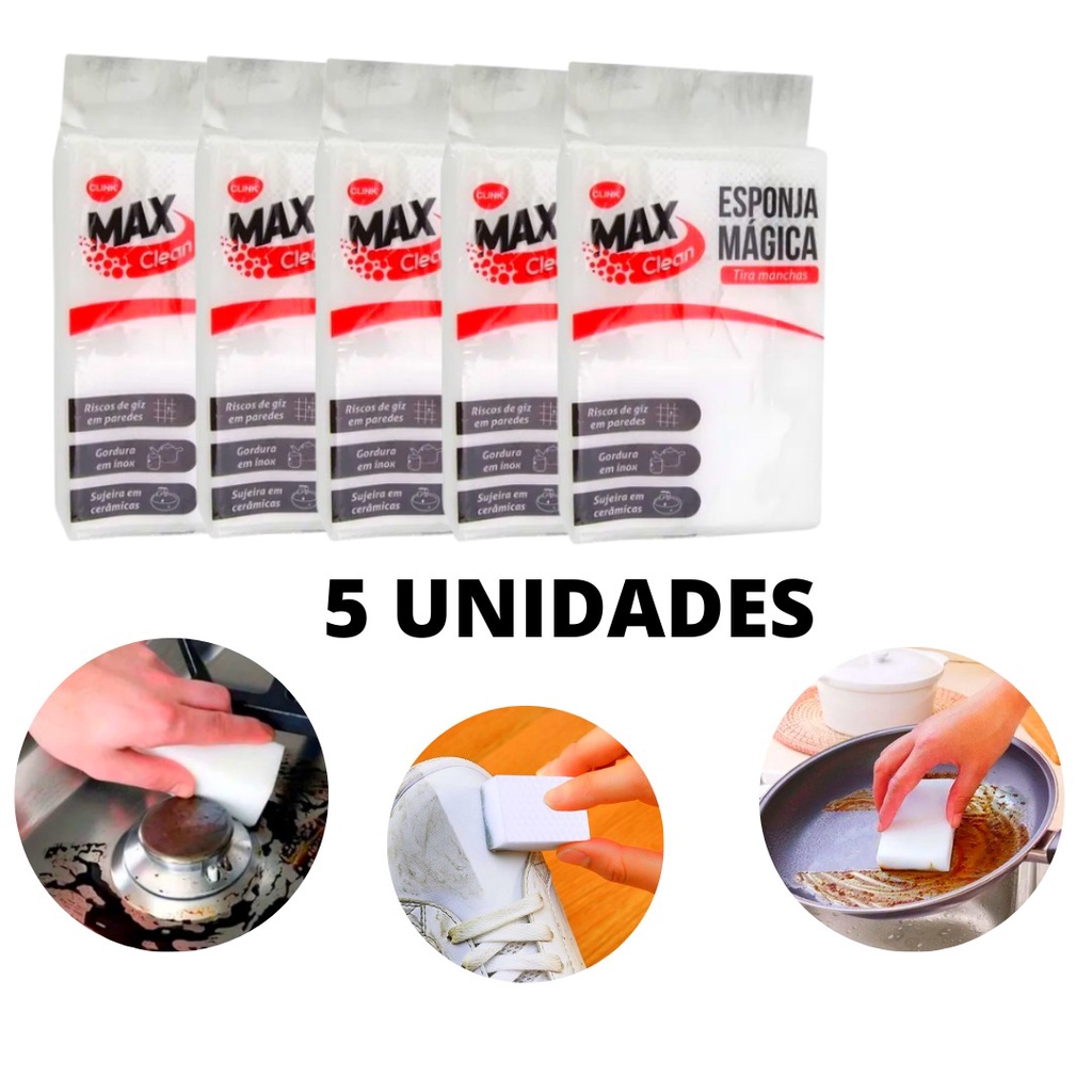Kit C/ 5 Unidades Esponjas Mágica Bucha Branca Para Limpeza e Tira ...