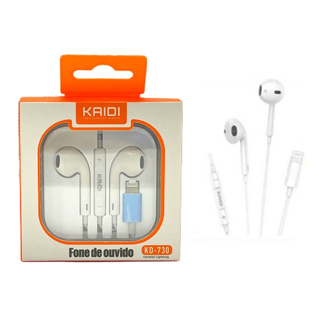 Fone De ouvido Iphone Entrada lightning EarPods Kaidi KD-730 Estéreo ...