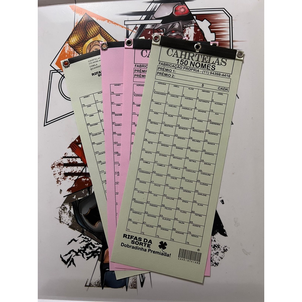 Cartela Para Rifa 150 Nomes Papel 120gr Pct Com 10 Unidades 2 PRÊMIOS ...