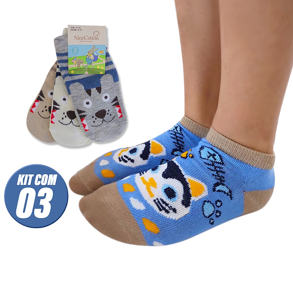 Kit 3 Pares de Meia Infantil com Antiderrapante MENINO NiceCotton ...