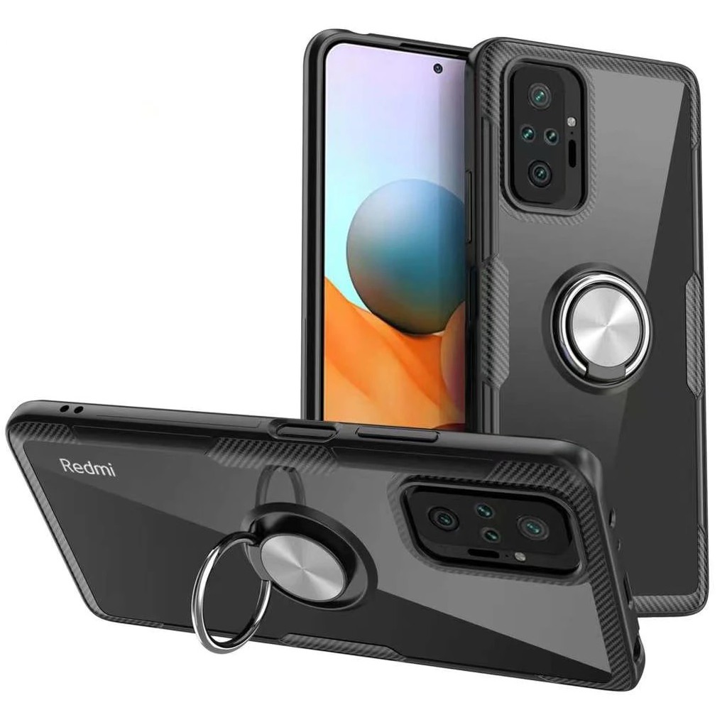 Capa Case Xiaomi Redmi Note 10 4G / 10S (2021) (Tela 6.43) Carbon Clear Com Stand e Anel ...