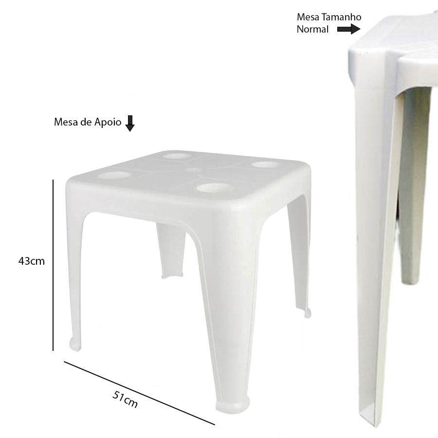 Mesa Plastica Pequena 51x51x43cm C/ Porta Copos Branca MOR | Shopee Brasil
