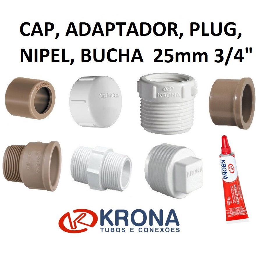 Cap, Bucha, Nipel e Plug 3/4 25mm PVC Soldável e Rosca Krona | Shopee ...