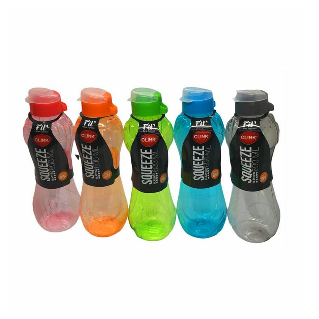 Garrafa Squeeze Fit 600mL Plastico Fitness Academia Esporte Colorida ...