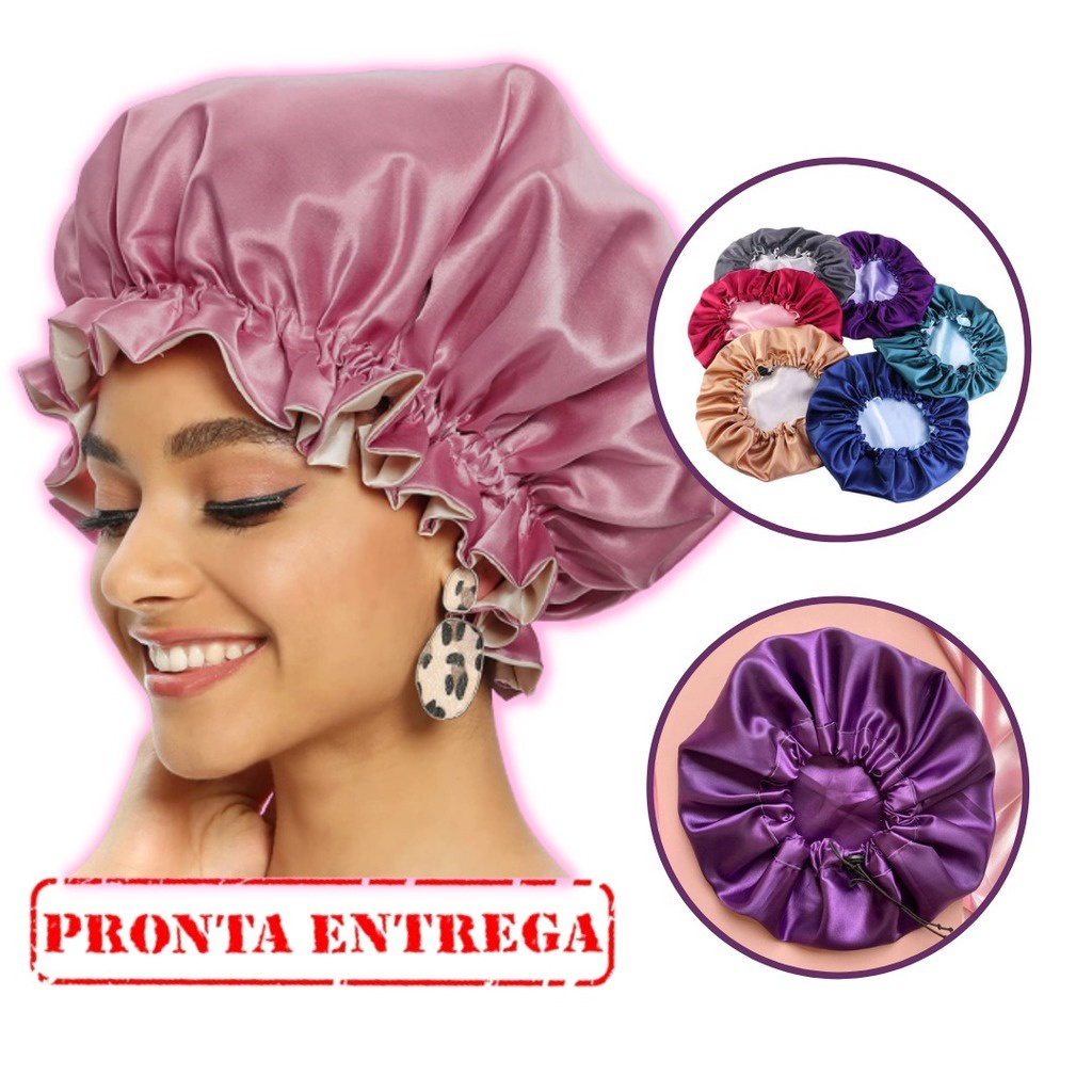 Touca de Cetim Antifrizz com Elastico - Ideal para Day After | Shopee ...