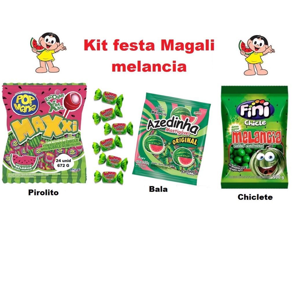 KIT FESTA MAGALI TURMA DA MÔNICA BALA CHICLETE PIRULITO MELÂNCIA ...