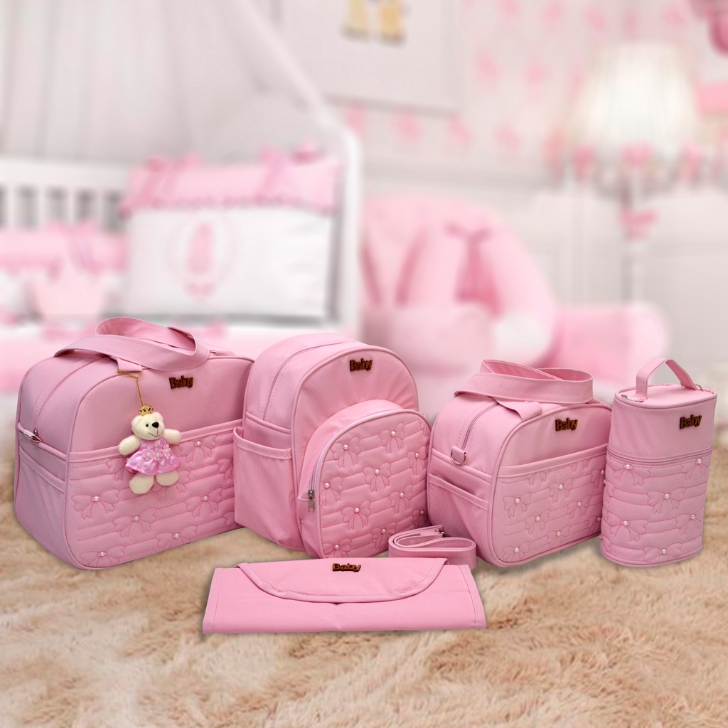Kit Bolsa/mala Maternidade Bebê Feminino/menina LUXO 5 Peças Baby Para ...