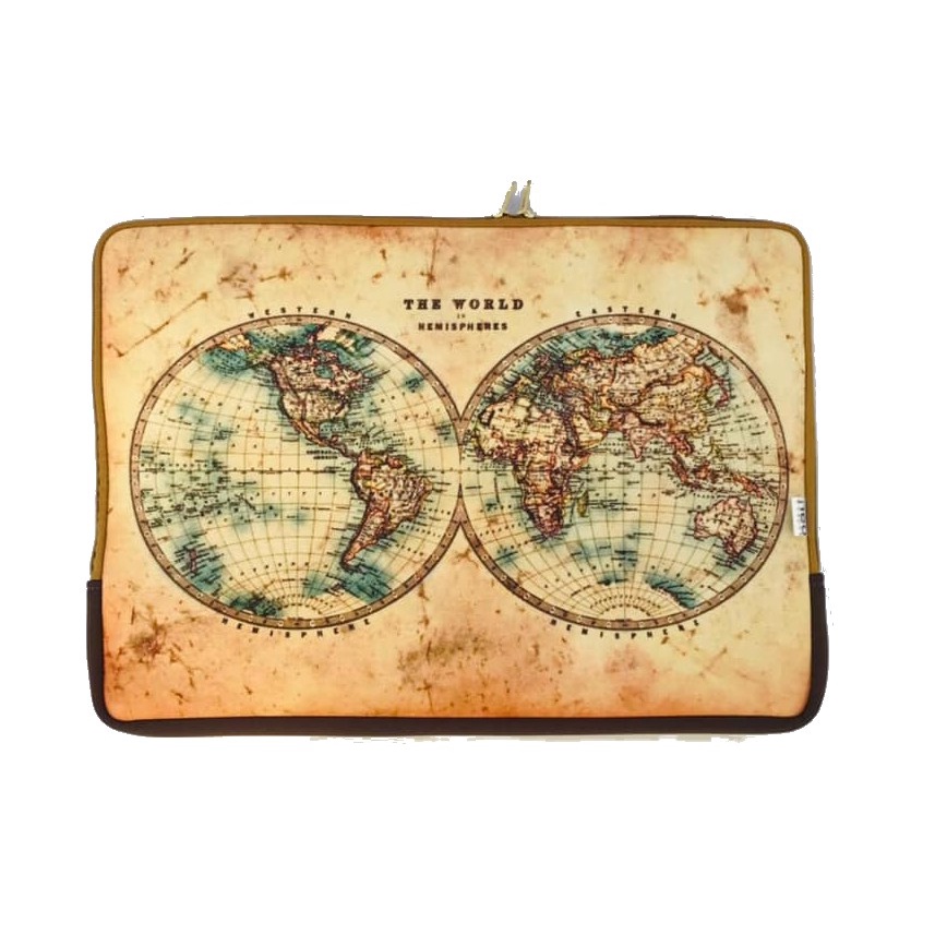 Capa Case Pasta Maleta Notebook Neoprene 15.6/14.1/13.3 Mapa Múndi ...