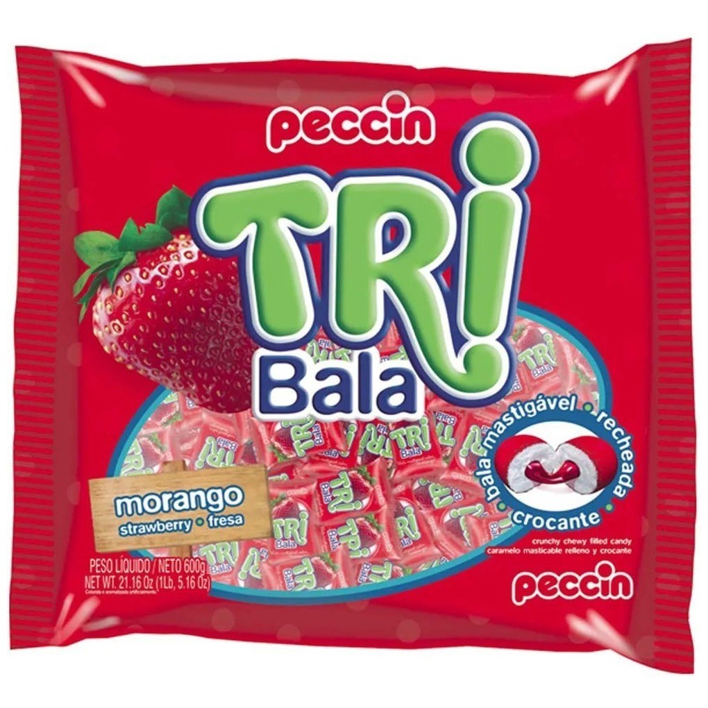 Bala Recheada Tri Bala Sabor Morango 500gr - Peccin | Shopee Brasil