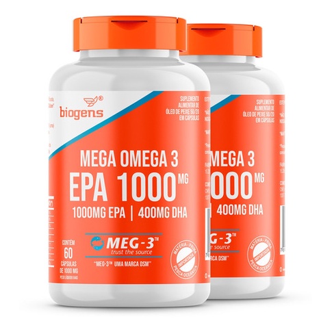 Kit 2x Mega Omega 3 Meg-3,epa1000mg Dha400mg, 60 Cps, Biogens | Shopee ...