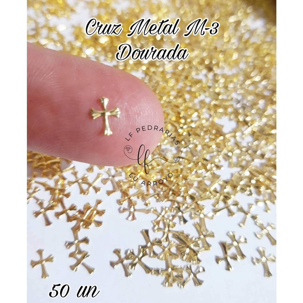 Metal Cruz M-3 Dourada ou prata 50 un Pingente Jóias de Unhas Pedrarias ...