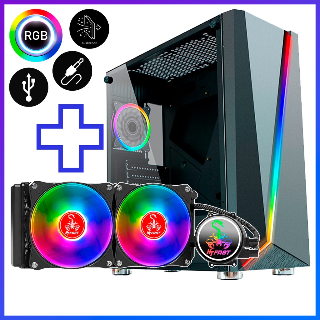Gabinete Gamer HT Fast D07 + Water Cooler ATX Mid Tower Black & Liquid ...