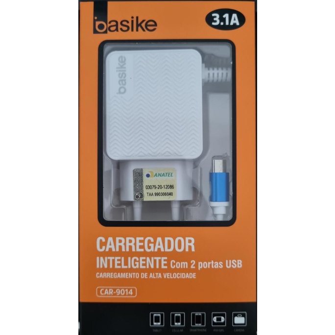 Carregador Turbo Android 2 USB Basike V8 Micro - USB 3.1 | Shopee Brasil